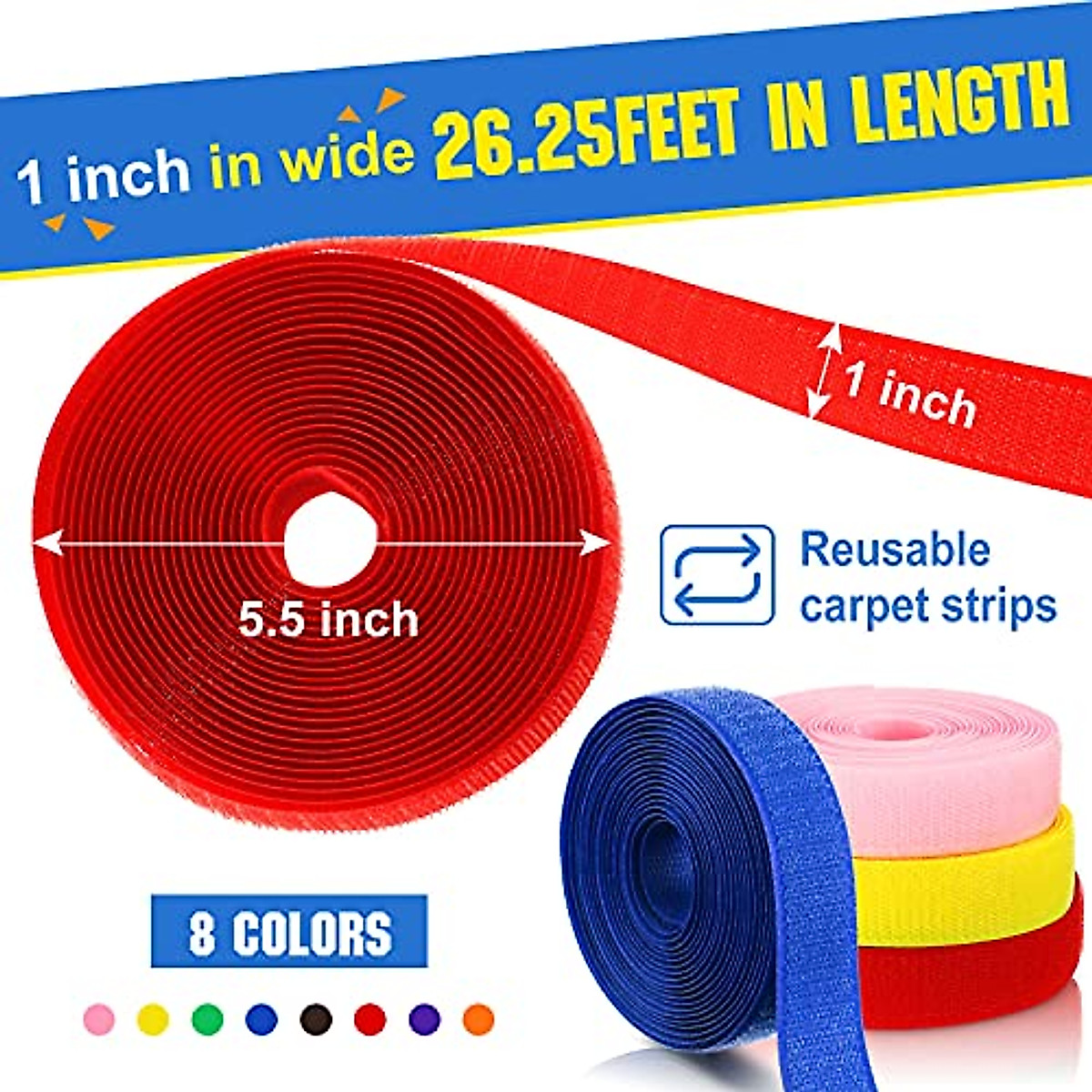 8 Rolls Carpet Marker Strips Carpet Nylon Carpet Strips for Classroom, Teachers, Office, Social Distance, 8 Colors (210 Feet)