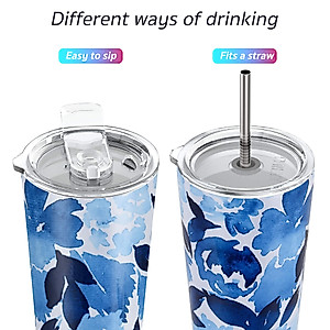 THILY Stainless Steel Vacuum Insulated Tumbler 26 oz Triple-Insulated Travel Mug with Splash-Proof Lid, for Iced Coffee and Hot Beverage, Blue Maple