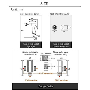 ifgswopq Hand Held Toilet Bidet Sprayer Brushed Gold Stainless Steel Douche Kit Faucet Washer Cleaning(Color:D) (D)