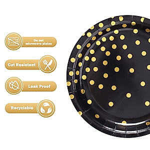 CENLBJ Black and Gold Party Supplies, Black Paper Dessert Plates for Birthday Graduation (50-Count)