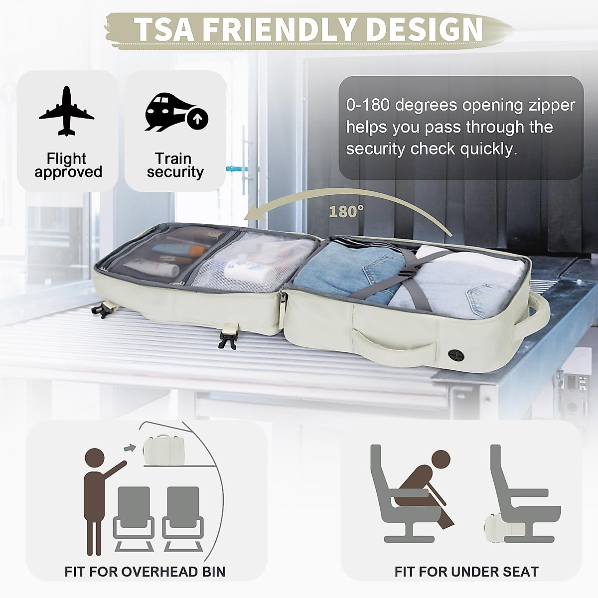 Getravel Large Travel Backpack Women, Carry On Backpack, Airplane Approved Personal Item Bag, Lightweight Laptop Backpack, Casual Work Gym College Weekender Bag, Beige