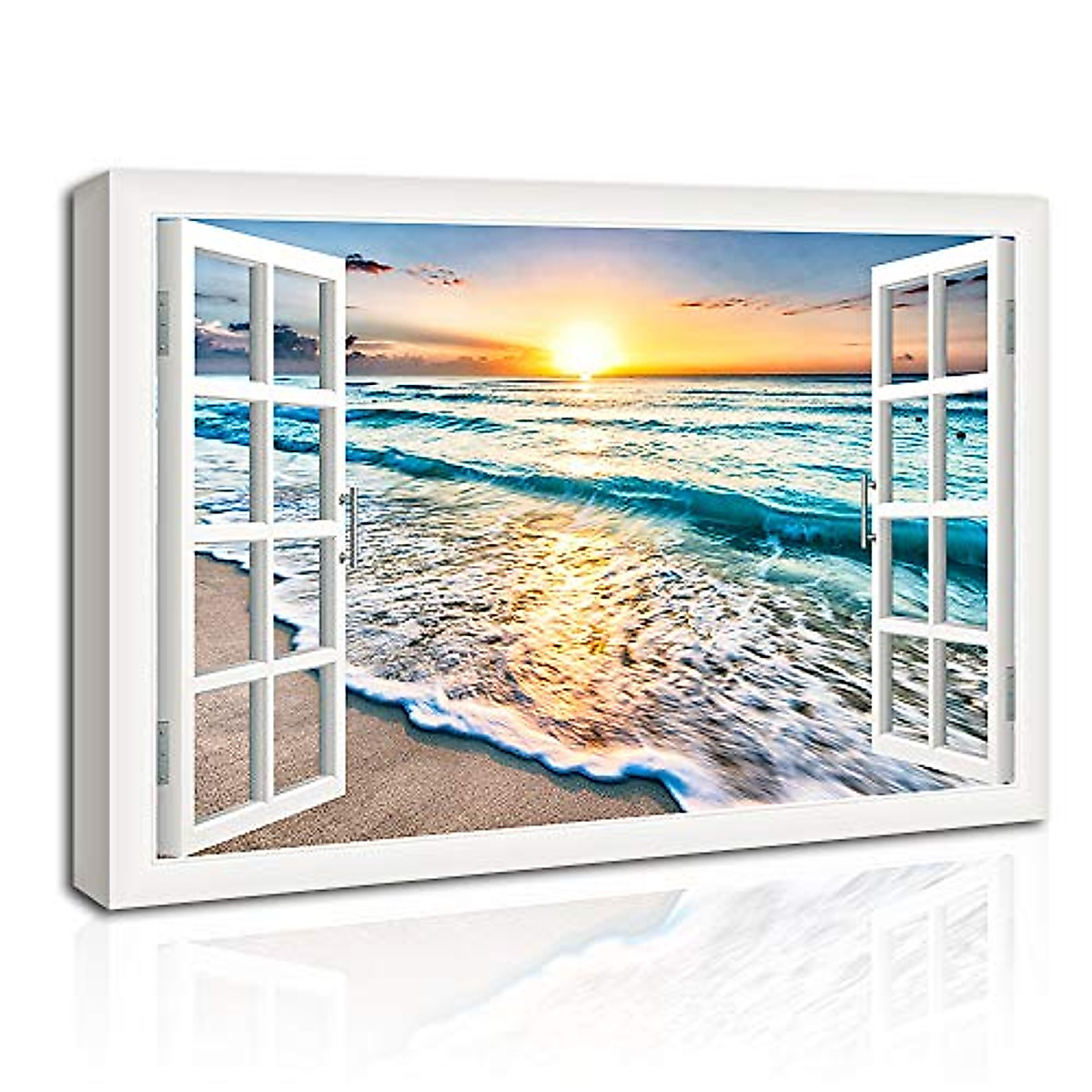 Wave Canvas Wall Art Sunset Ocean Nature Pictures Ready to Hang for Living Room Bedroom Home Decorations Modern Stretched and Framed Seascape Giclee Artwork Ready to Hang