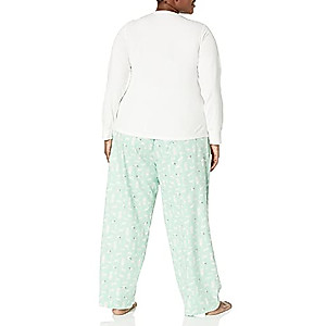 Amazon Essentials Women's Lightweight Flannel Pant and Long-Sleeve T-Shirt Sleep Set, Mint Green Forest Animals, Medium