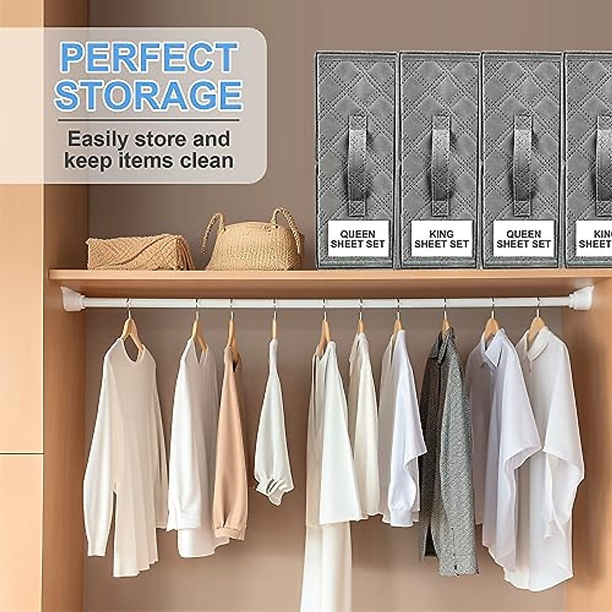 Erarrow Foldable Bed Sheet Set Organizer, Storage Box for Duvet Cover Set with Clear Window and Handles, Linen Closet Organizer for Bedding Clothes Blankets, 2 Pack (Queen or King Size),Dark Grey