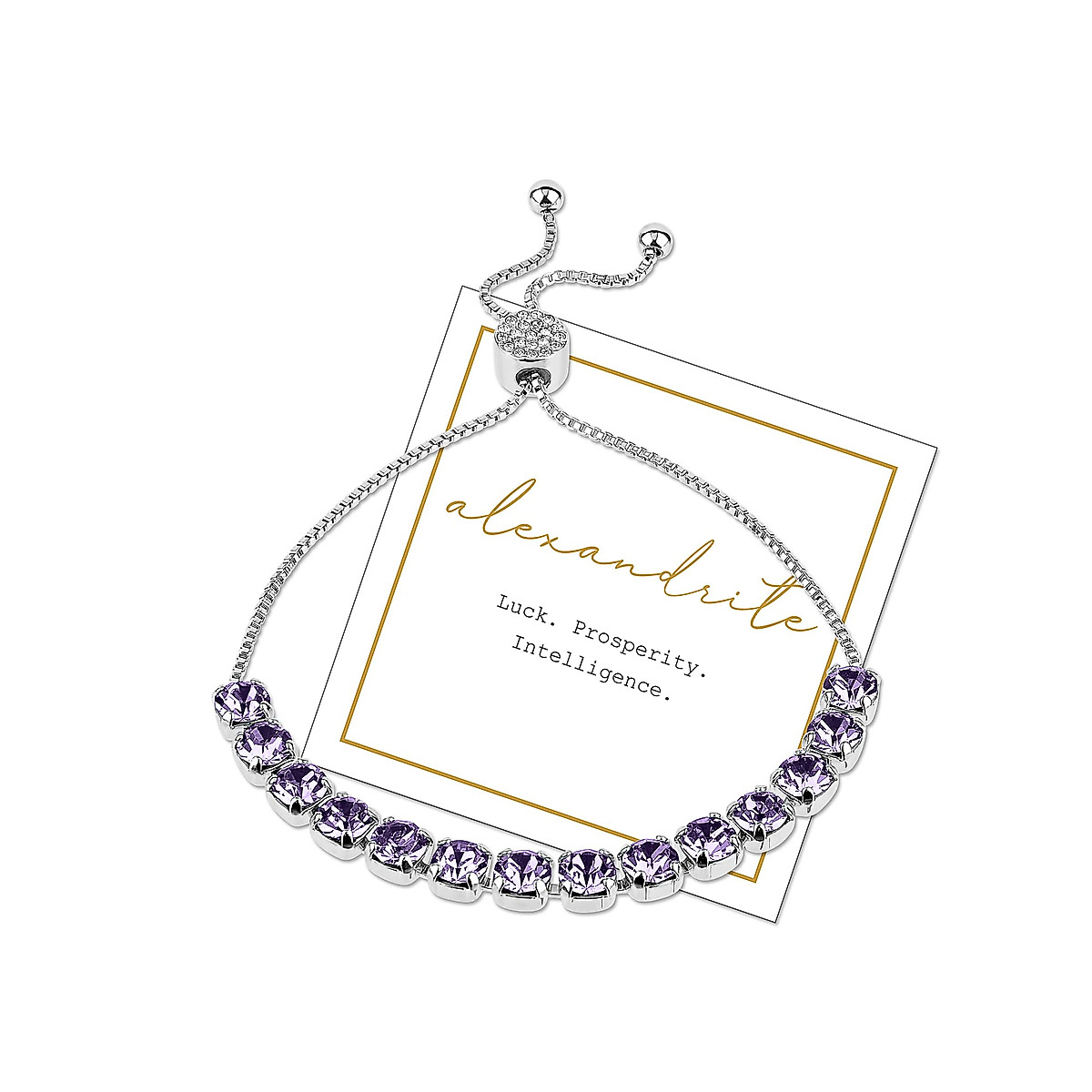 INSPIRED VOICES Easy Slider Adjustable Bracelets - Lariat Tennis Bracelets for Women, Rhinestone Bracelets for Women - Blue Bracelet, Pink Bracelet, Purple Bracelet & More (June - Lavender)