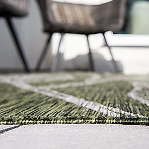 Unique Loom Collection Botanical, Coastal, Leaves, Indoor and Outdoor Area Rug, 8 ft x 11 ft 4 in, Green/Ivory