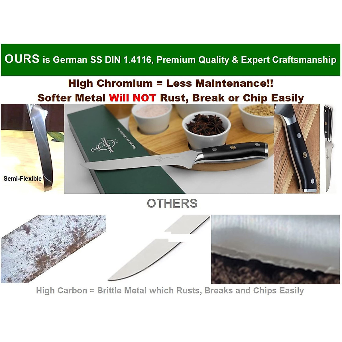 Mealtime Ace Luxury Boning Knife 6.5 Inch – Best Boning Knife for Meat Cutting - Fillet Knife for Meat - Meat Trimming Knife - Deboning Knife - German Steel Butcher Knife – Meat Knife - Great Gift