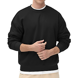 THE GYM PEOPLE Men's Fleece Crewneck Sweatshirt Thick Loose fit Soft Basic Pullover Sweatshirt(Black, XX-Large)