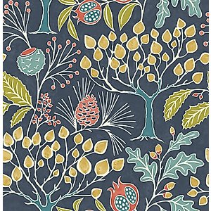 NuWallpaper NU3038 Groovy Garden Navy Peel & Stick Wallpaper, Multicolor