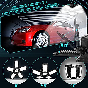 2 Pack LED Garage Lights, 160W 16500LM 6500K Deformable Garage Lights Ceiling LED Shop Lights for Garage with 5+1 Adjustable Panels for Garage Basement Workshop Support E26/E27 Screw Socket