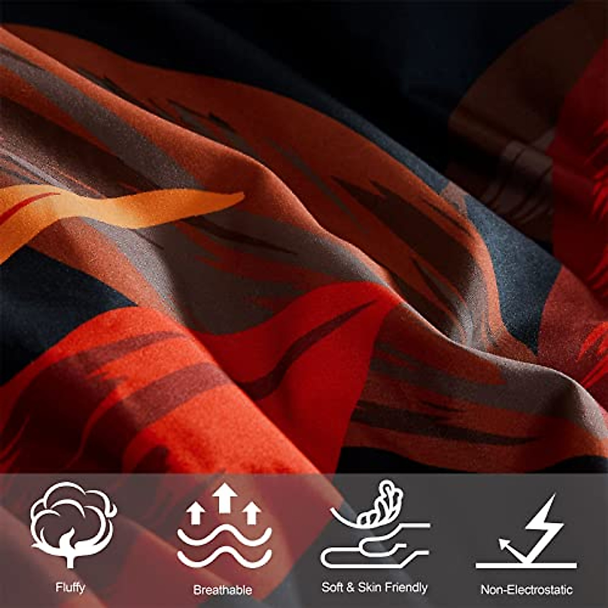 WRENSONGE Floral Duvet Cover King Size, 3 Pcs Black Red Flowers and Leaves Printed Comforter Cover with Zipper Corner Ties, Microfiber Duvet Cover Bedding Set for All Season, Soft, Breathable, Durable