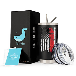 JENVIO Truck Driver Gifts | Stainless Steel Travel Mug Tumbler with Lid and 2 Straws and Gift Box | Men Tow Trucker Dad Accessories Flag from Family Daughter Husband Coffee/Mug Cup