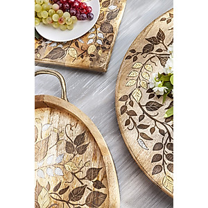 GG Inlay/Laser Leaf Lazy Susan Other Decor, 22InL x 22InW x 2.5InH, Brown