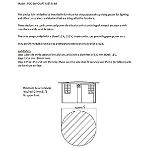 Metal Power Tap Grommet with Hidden Power Center w/ 2 Power, 2 USB, 2 CAT5e