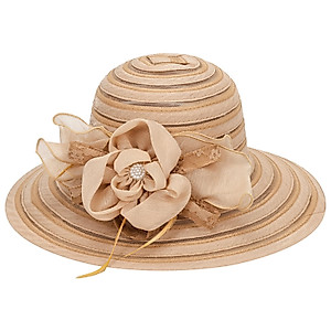 Kentucky Organza Wide Brim Sun Hat Summer Derby Hats for Tea Party Wide Brim Bowler Cap Khaki
