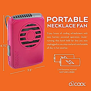 O2COOL Neck Personal Travel Battery Powered Cooling Fan, Single Pack (Raspberry)