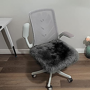 IRIWOOL Square Fur Sheepskin Chair Cover Seat Cushion Pad Super Soft Area Rugs for Living Bedroom Sofa 18" x 18" (Pack of 1), Dark Gray