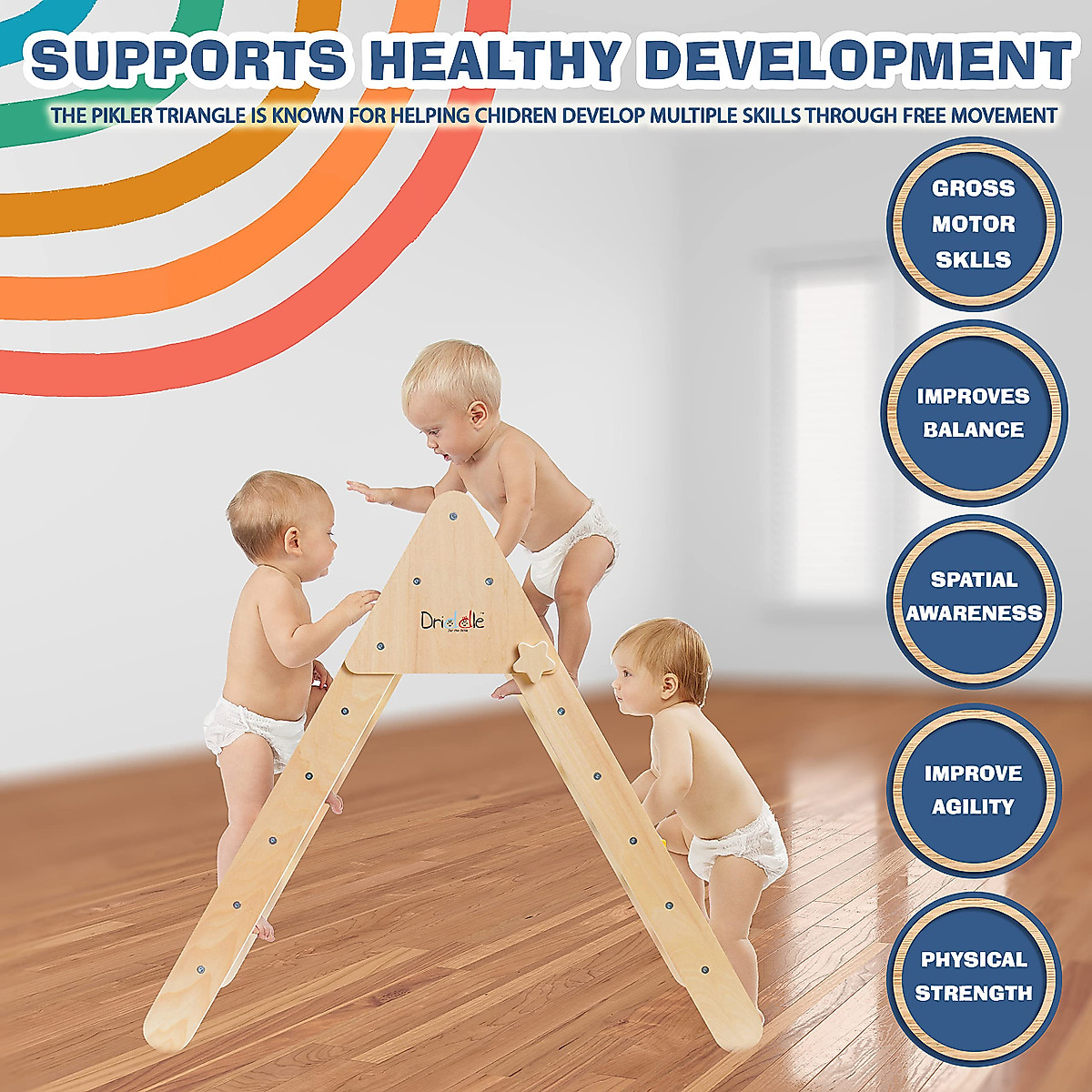 Climbing Triangle with Tent - Wooden Climbing Toys for Toddlers & Baby - X-Large Foldable Colorful Climber Indoor Gym for Kids - 100% Safe - CPSIA Lab Certified - Driddle