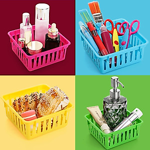 DEAYOU 24 Pack Classroom Storage Baskets, Small Plastic Basket, Crayon Pencil Container Bin Holder for Drawer, Desk, Home, Office, 5.3" L x 5.3" W x 2.4" H