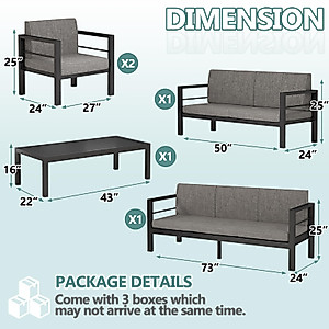 HOWSVN 5 Piece Modern Aluminum Patio Furniture Set, Outdoor Metal Seating Sets, Patio Sectional Conversation Set with Soft Cushion and Coffee Table (5 Piece Set)