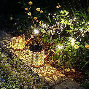 2 Pack Solar Watering Can with Lights,Solar Lanterns Outdoor Hanging Waterproof Garden Decor,Solar Lights Outdoor Garden Decorative,Retro Metal Solar Garden Lights Yard Decorations for Lawn Path Patio