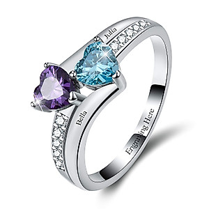 💖Mothers Day Gifts💖Madeone Promise Rings Engagement Rings 925 Sterling Silver 14K Gold Plated Anniversary Rings Wedding Bands Personalized Mother Ring with 2 Heart Birthstone 2 Names and 1 Engraving Customized Rings (9)