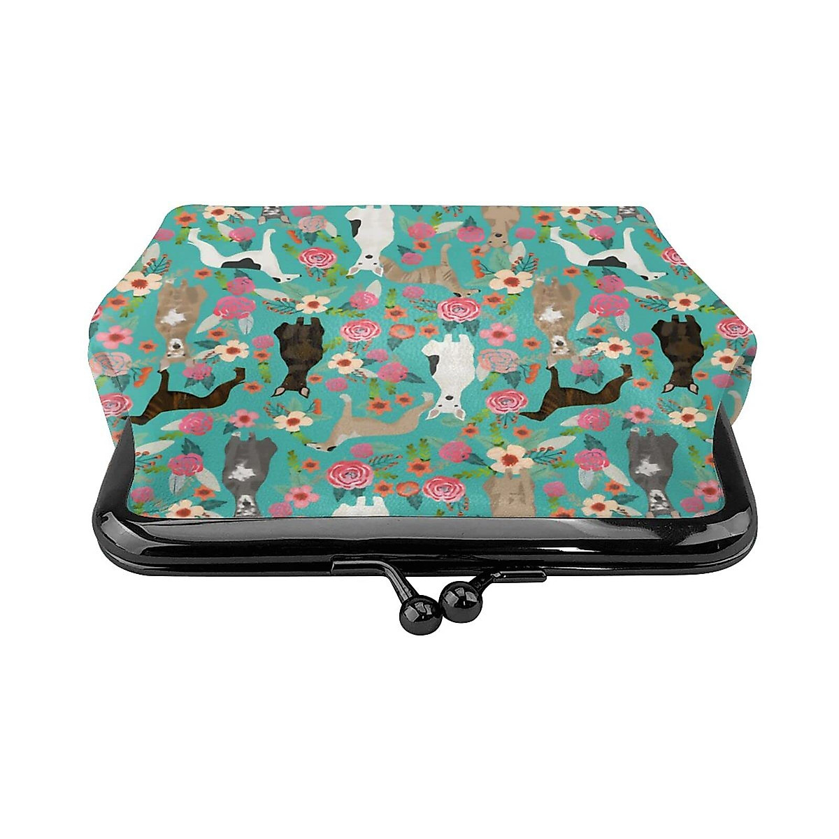 Cute Whippet Dogs Lovers Green Flower Floral Animals Dog Wallets Purses For Women Girls, PU Leather Vintage Buckle Coin Kiss-Lock Change Purse Card Holder Pouch 3D Printing Makeup Bags Birthday Gifts