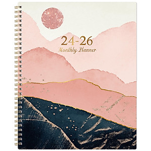 Monthly Planner/Calendar 2023-2025 - Jul. 2023-Jun. 2025, 2023-2025 Monthly Planner, 9" × 11", Two-Year Monthly Planner with Flexible Cover, Monthly Tabs, Pockets, Thick Paper - Pink