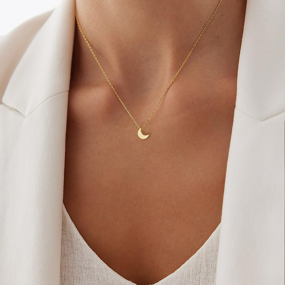 Tasiso Dainty Moon Pendant Necklace for Women 14K Gold Crescent Moon Long Necklace Delicate Bohemian Charm Necklace Minimalist Jewelry Gifts