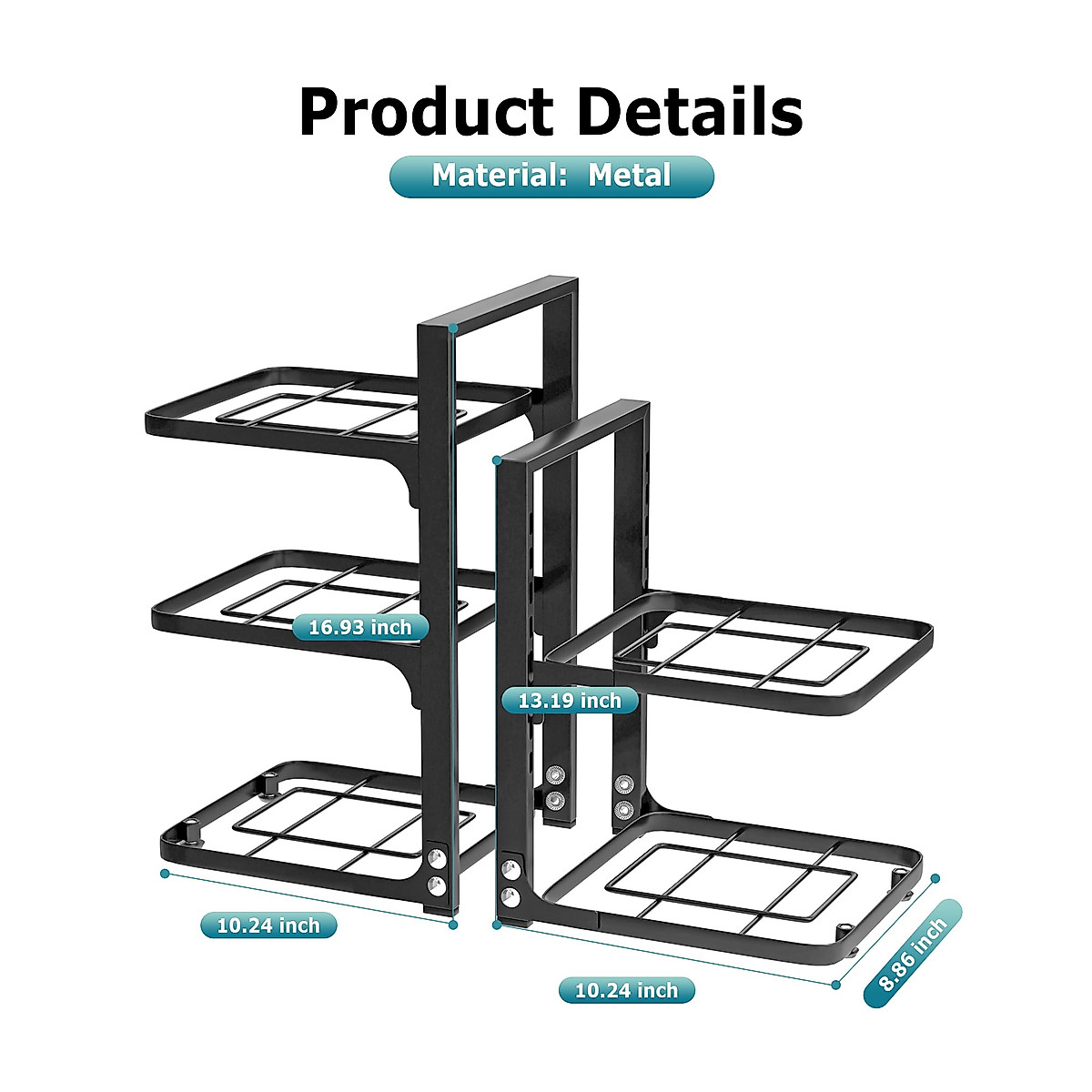 MIDYOO 2+3 Tier Adjustable Height Under Sink Organizers,Kitchen Storage Cabinet - Pots and Pans Organizer under Cabinet - Pots, Pans, and Lid Storage,Maximize Cabinet Space