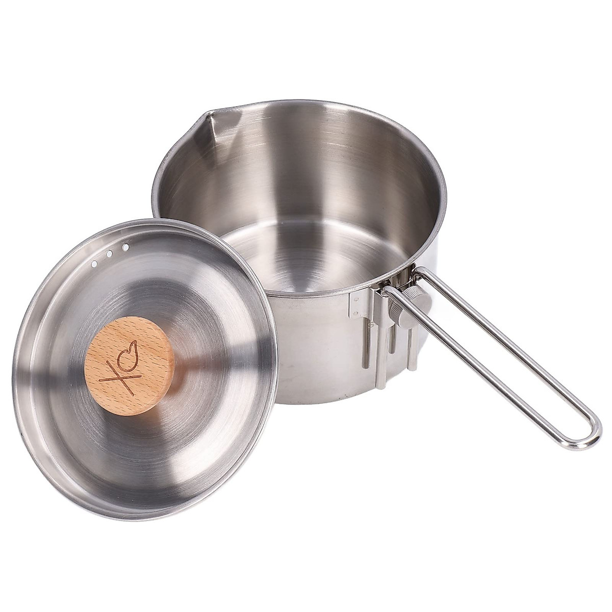 CHICIRIS 1000ml Camping Pot Stainless Steel Portable Outdoor Tea Coffee Pot with Detachable Handle for Picnic Hiking with Vent