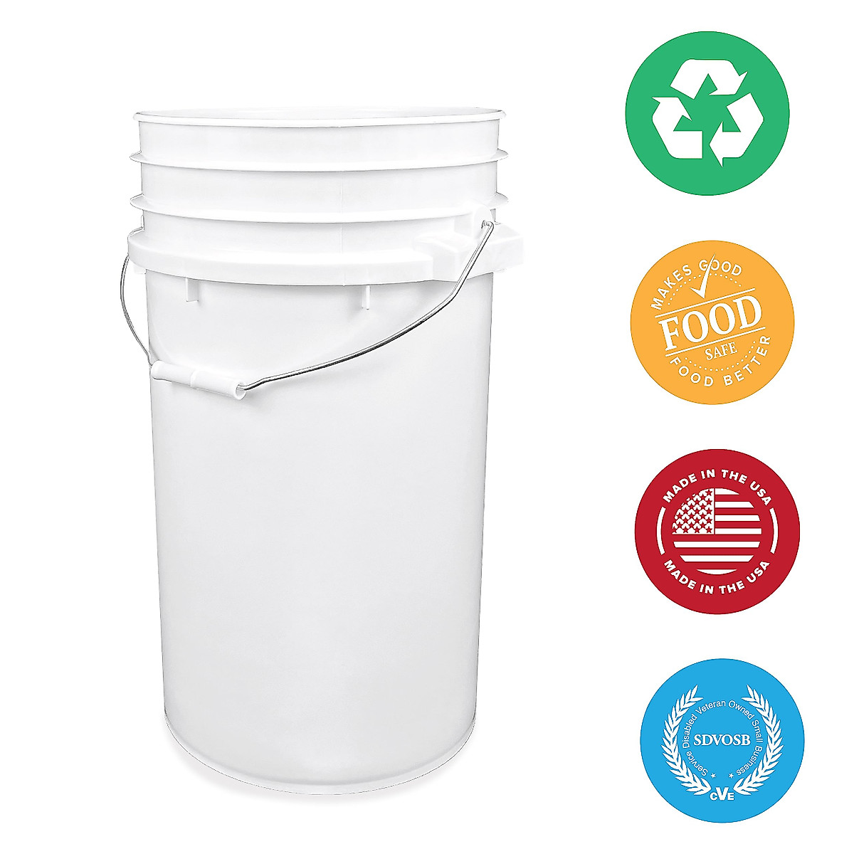 EPackage Supply 7 Gallon Plastic Bucket I Heavy Duty I Food Storage, BPA-Free I 90 Mil All Purpose Pail I Heavy Duty I White (1 Count)