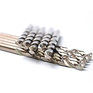 DrillForce 10pcs 9/64 inch x 2-7/8 inch Cobalt Drill Bits, High Speed Steel Twist Drill Bits, Jobber Length, Round Shank. Can drill Stainless Steel, Ideal for DIY, home, general building and engineeri