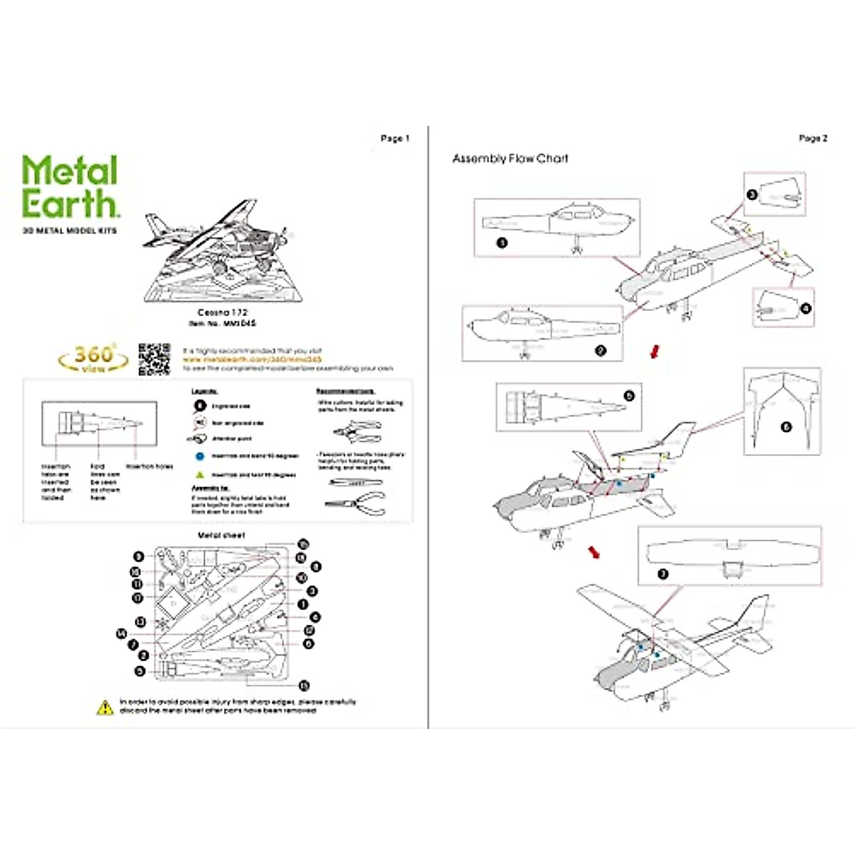 Metal Earth Cessna 172 3D Metal Model Kit Bundle with Tweezers Fascinations