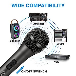 FDUCE Dynamic Vocal Microphone 9.0s, Metal Handheld Corded Microphone with On and Off Switch, Wired Karaoke Mic with 16.4ft XLR Cable for Singing, Speech, Wedding, Class use (Gray)