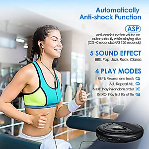 Gueray CD Player Portable Rechargeable with Speaker Dual Stereo 1400mAh CD Walkman CD Discman Backlight Battery Personal CD Player with Headphones Memory Function Anti-Skip Protection LCD Display