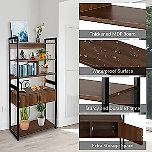 ECOMEX Bookshelf, Tall Bookcase Shelf Storage Organizer with Drawer, Free Standing Display Shelving Units with 5-Tier Shelves,Industrial Bookshelves for Home Bedroom, Kitchen-B