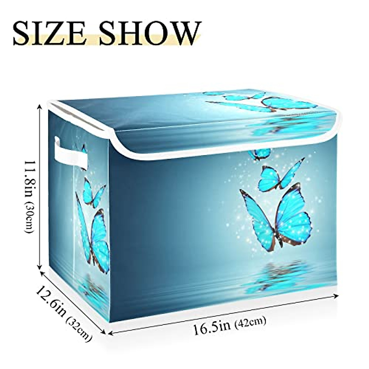 innewgogo Blue Magic Butterfly Storage Bins with Lids for Organizing Cube Cubby with Handles Oxford Cloth Storage Cube Box for Room