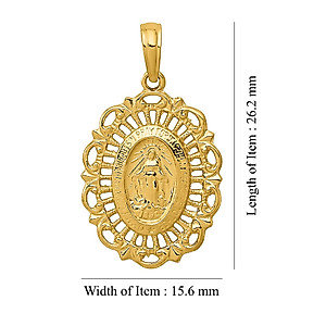 Diamond2Deal 14k Yellow Gold Oval Miraculous Medal Pendant 26 mm Length Fine Jewelry for Women (L- 26.2 mm, W- 15.6 mm)