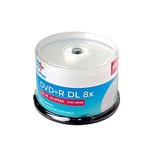AcePlus 50-Pack DVD+R Dual Layer Discs with 8X Speed, 8.5 GB of Data and Logo-Branded Silver Surface in Cakebox