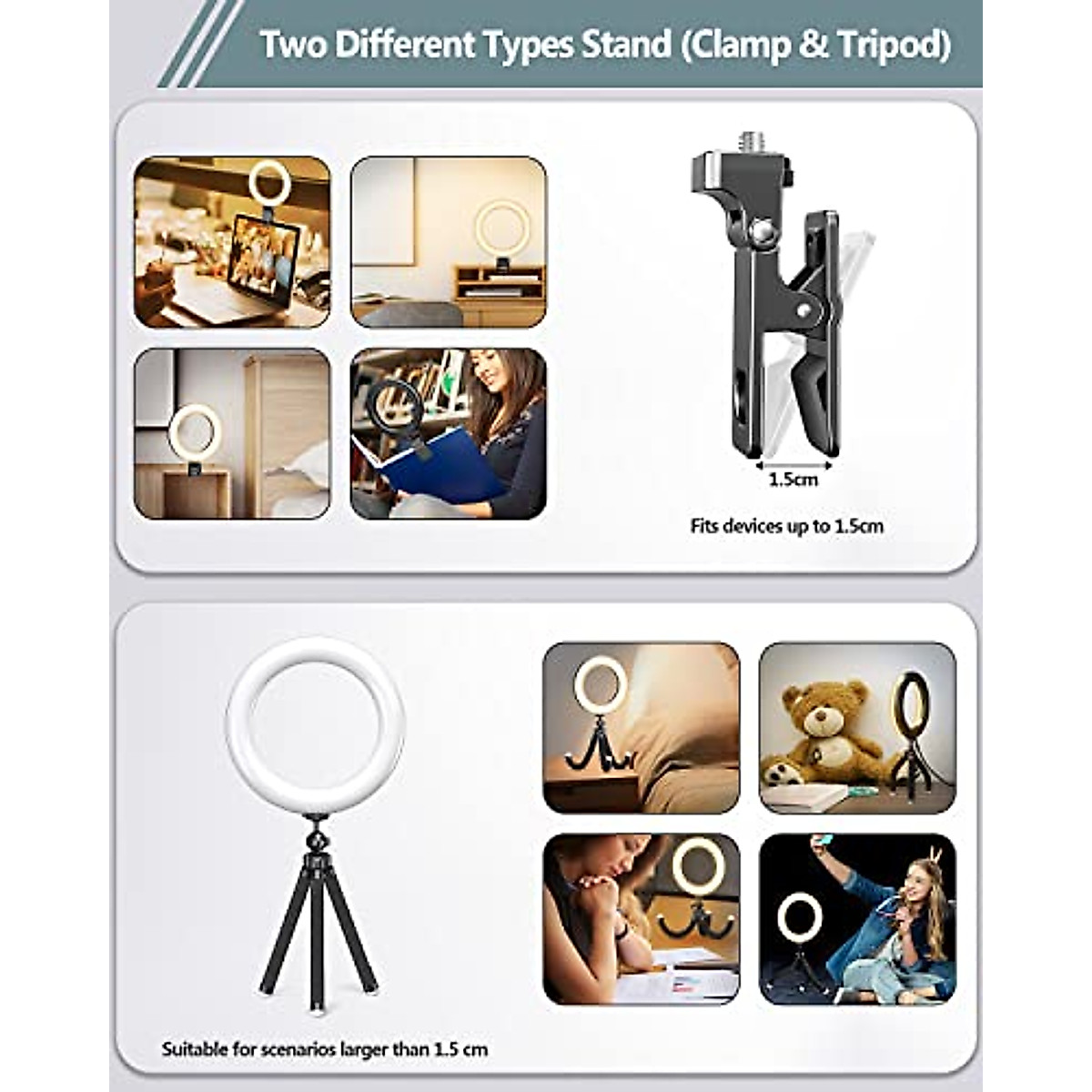 Video Conference Lighting Kits, Pnitri 6.3'' Laptop Ring Light with Clip and Tripod, 10 Brightness Level & 3 Light Modes for Lighting/Video Conferencing/Makeup