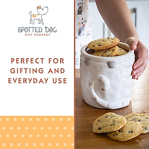 SPOTTED DOG GIFT COMPANY Cat Cookie Jar with Lid, Ceramic Kitchen Canister for Countertop, Cute Novelty Food Storage Container, Cat Kitchen Accessories Decor Gifts for Cat Lovers, White 47oz