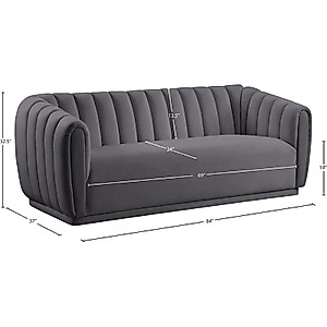 Meridian Furniture 674Grey-S Dixie Collection Modern | Contemporary Velvet Upholstered Sofa with Deep Channel Tufting, 84" W x 37" D x 32.5" H, Grey