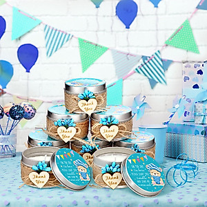 24 Pack Baby Shower Candle Favors Bulk for Guests Baptism Party Favor Candles Gender Reveal Gift Soy Tealight Candles with Love Wooden Sign and Flower Bouquet Decoration(Blue)