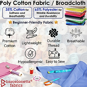 Barcelonetta | Poly Cotton Fabric for Sewing | Broadcloth Fabric | by The Yard | 60" Wide Roll | Lightweight, Breathable | Lining, Home Textile, Skirts, Tote Bags (White, 2 Yard)