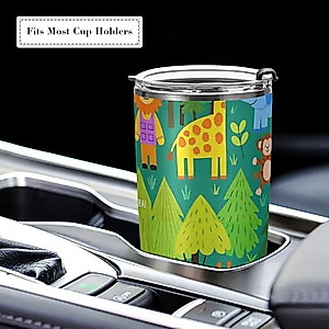 HXshaoye animal jungle giraffe elephant monkey Stainless Steel cups with lids Leak-proof Lid and Straw mugs for coffee for travel modern coffee travel mug 20 oz vaso para cafe termica 20oz