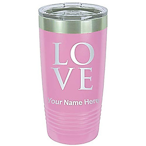 LaserGram 20oz Vacuum Insulated Tumbler Mug, LOVE, Personalized Engraving Included (Light Purple)
