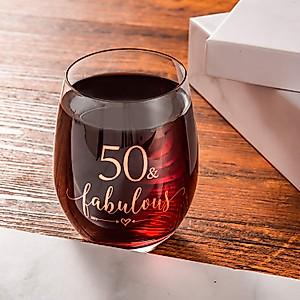 Crisky Rose Gold 50 & Fabulous Wine Glass for Women 50th Birthday Gifts Funny Ideas for Women, Wife, Mom, Sister, Aunt, Friends, Coworker, Her Rose Gold Foil 50 & Fabulous 14oz, with Box