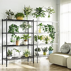 SZQINJI 4-Shelf Storage Wire Shelves Heavy Duty 4 Tiers Standing Shelving Units Adjustable Metal Organizer Wire Rack, Black