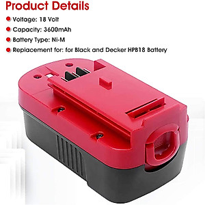 2-Pack [Upgraded to 3600mAh] HPB18 Replacement for Black and Decker 18V Battery Compatible with Black and Decker 18 Volt Battery Ni-Mh 244760-00 A1718 FS18FL FSB18 Firestorm Cordless Tools (Red)